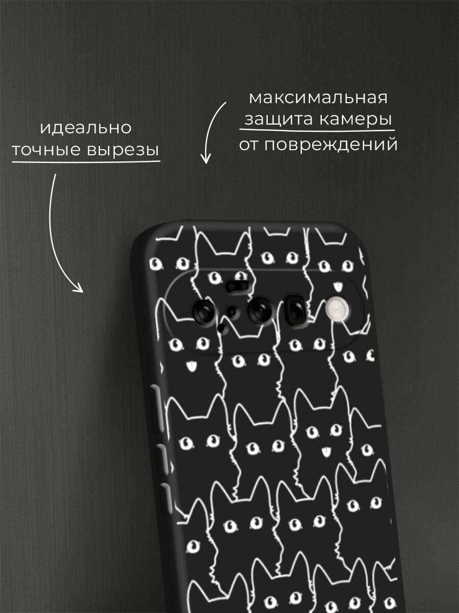Черный матовый чехол на Google Pixel 10 / Гугл Пиксель 10 с принтом Белые котики — фото 1