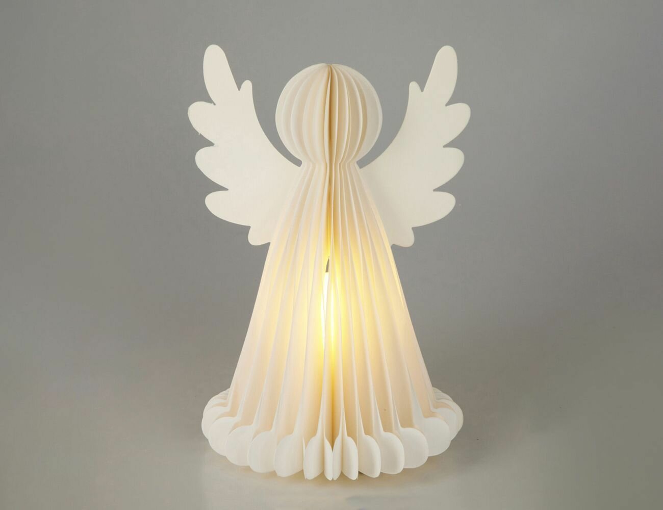 Светящаяся фигурка нежный ангел, бумага, белый, 6 тёплых белых LED-огней, 38 см, таймер, батарейки, Koopman International AX5351470