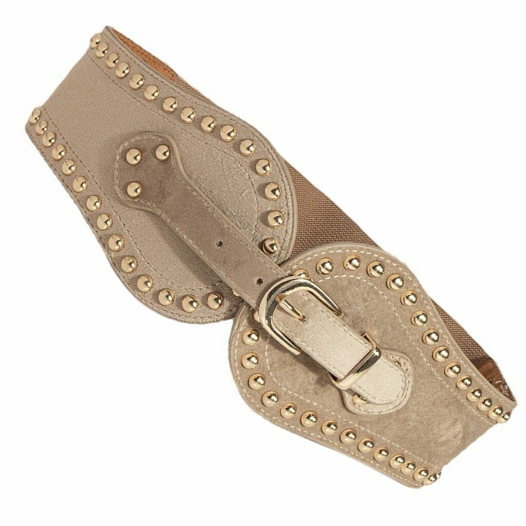 (1 штука) Эластичный пояс из замши с заклепками и широкой талией, регулируемый эластичный пояс в западном стиле-абрикосовый