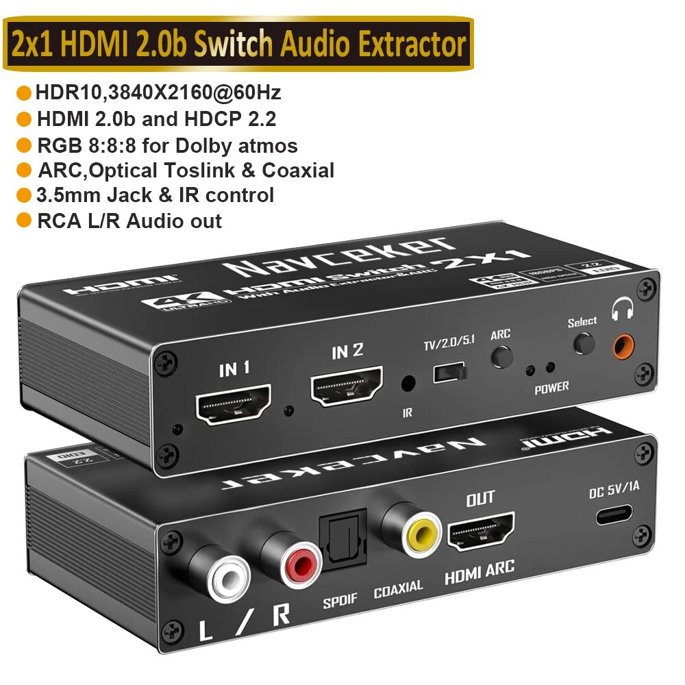 Navceker HDMI 2.0b Switch Audio Extractor ZY-HS121
