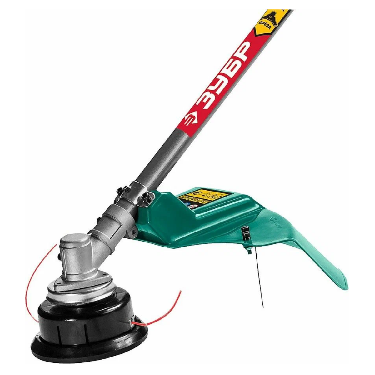 Триммер электрический (электрокоса) ЗУБР КСВ-38-1300 серебристый/зеленый, 1300Вт, 7000об/мин, нож/леска