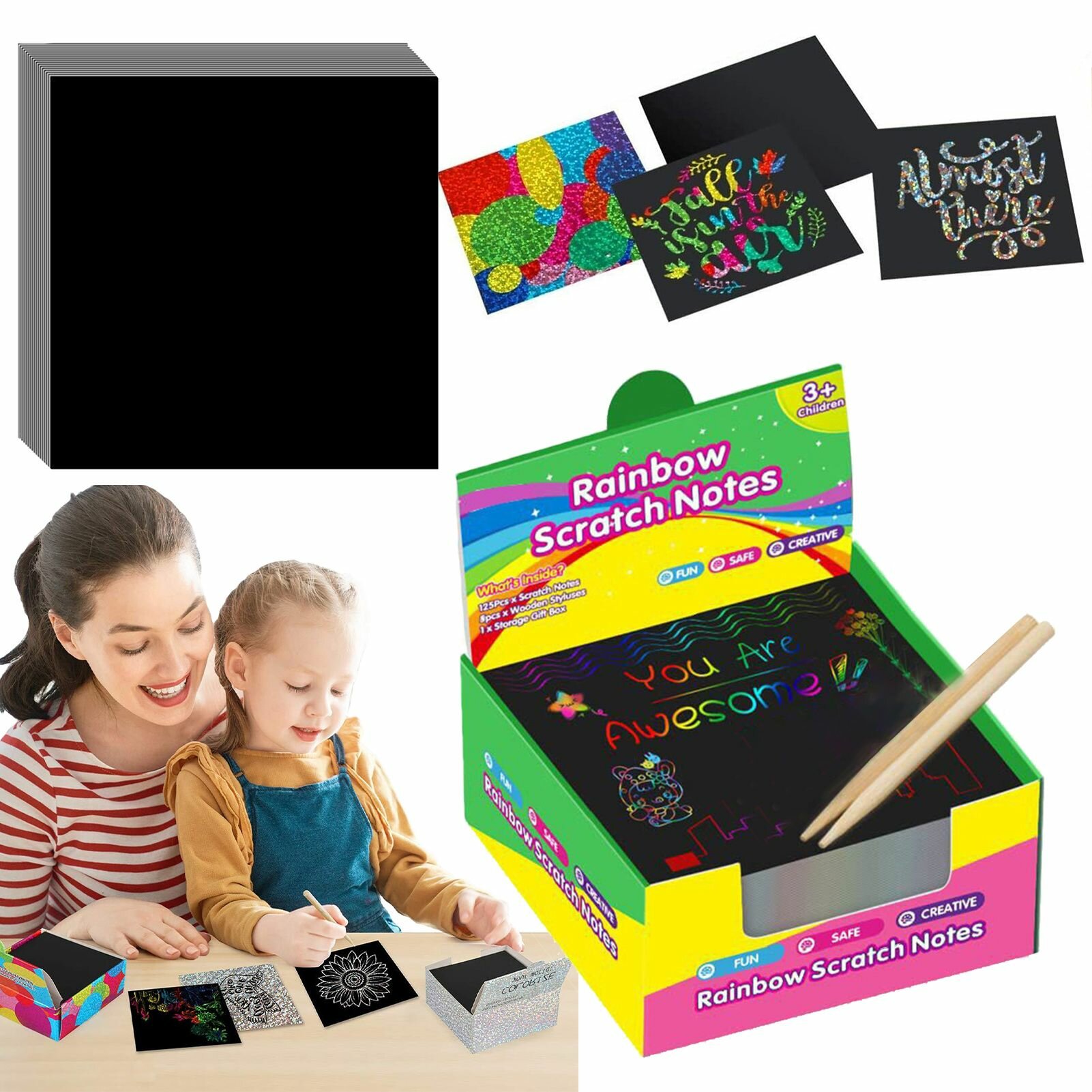 Бумага для рисования Rainbow Scratch, 8,5 x 8,5см, 100 листов, черная