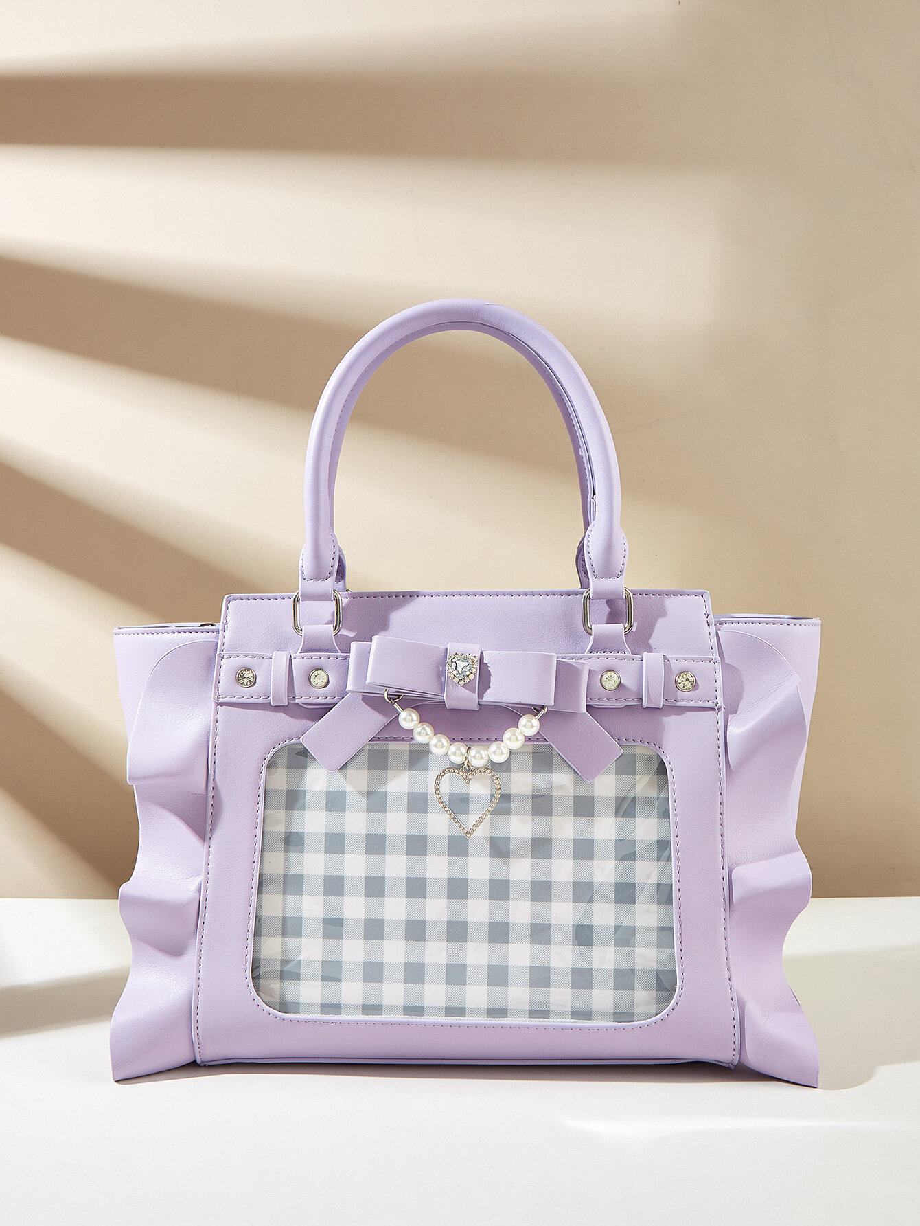 【В наличии PU】Японский стиль маленькая сумка в стиле Chanel с сердечком, маленькая вместимость, кружевная жемчужная женская сумка через плечо