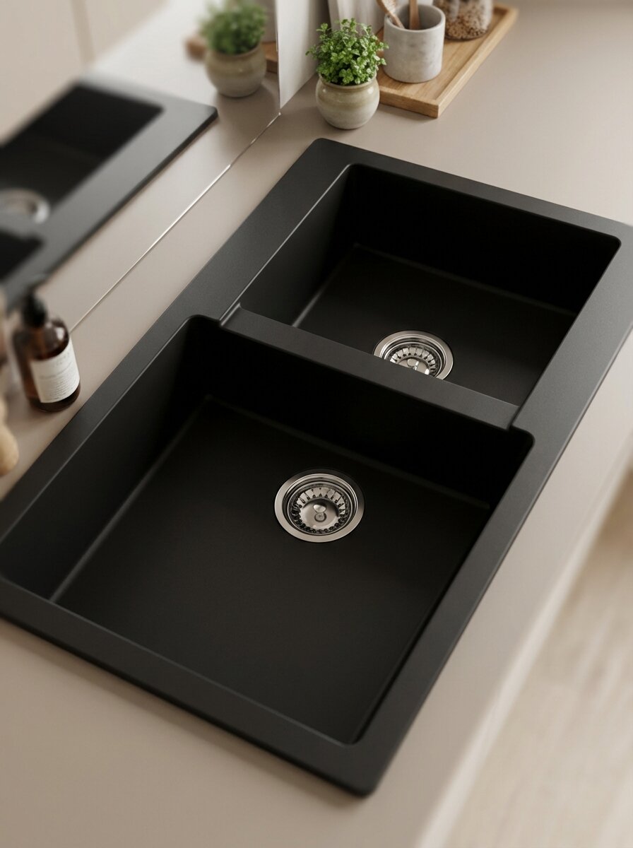 Мойка для кухни из искусственного камня Ulgran U-505-344, ультра-черный