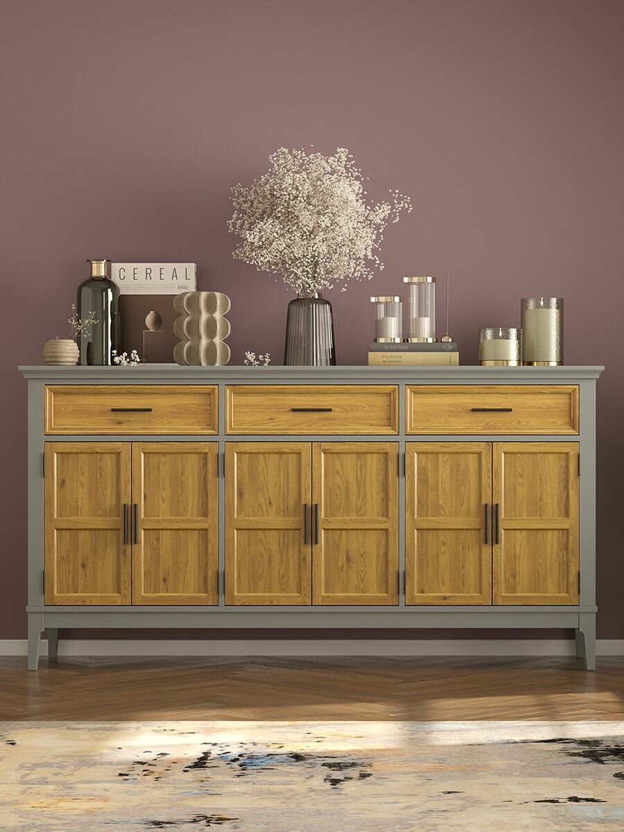 Тумба из массива сосны Гостиная Квадро-С 063Ф (серый 7042-антик 24)