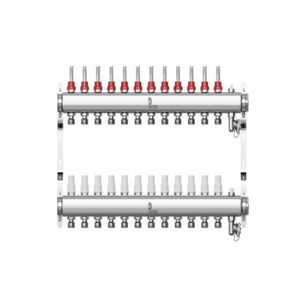 Коллекторная группа 1" из нерж. стали на 12 выходов 3/4"ЕК с расходомерами, коллектор W902 в сборе, Wester 0-32-1860