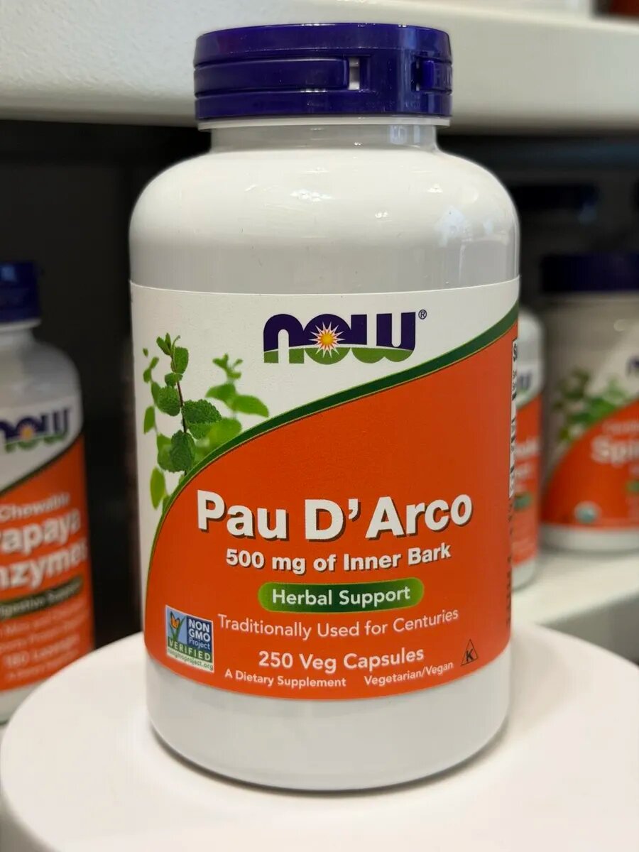 NOW Pau D'Arco 500 mg - Кора муравьиного дерева для иммунитета и поддержки организма, 250 капсул
