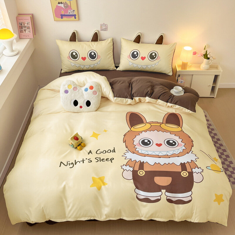 Новый мультяшный ветер утолщенный хлопок набор из четырех частей Кукла с большими ушками_Набор простыней длиной 1,5 м