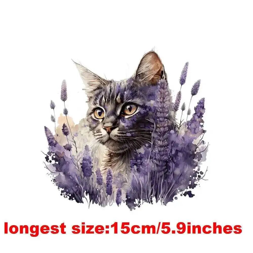 Lavender Cats Dtf Transfers Ready To Press Patches For Clothing Heat Transfer Patches Stickers Heat Transfer On Clothes Decal