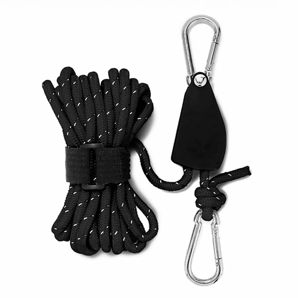 Натяжитель для шнура палатки с шкивом, 4 м, алюминий, черный