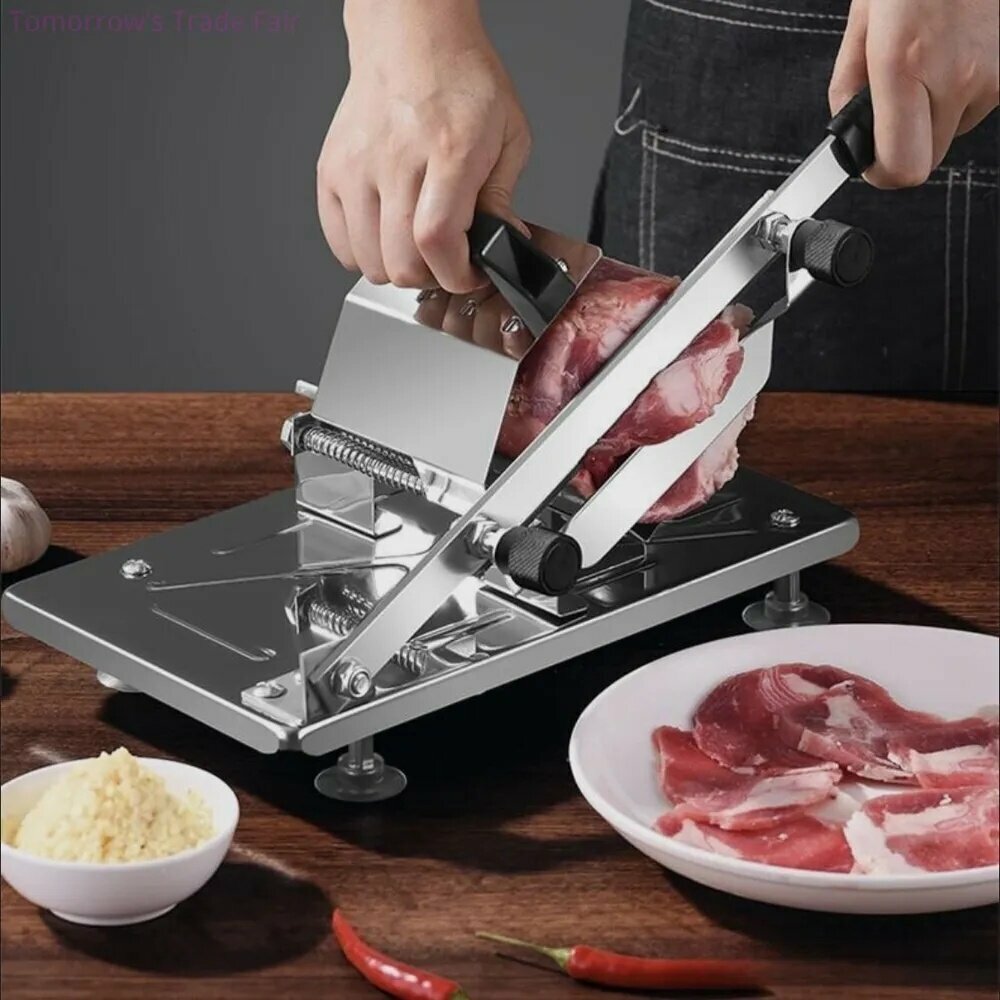 Слайсер для тонкой нарезки замороженного мяса и сырокопченых колбас STEEL SLICER standart/Ломтерезка для мясных изделий/Нарезка охлаждённых рулетов и хамона.