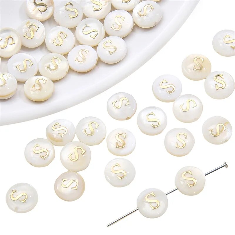 Металлические перламутровые бусины с буквами S 1pcs