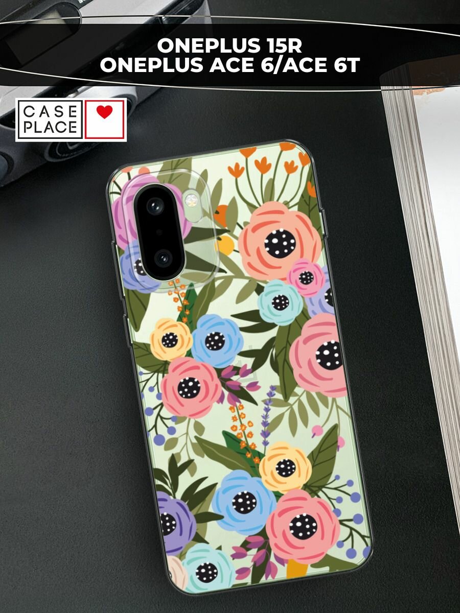 Чехол на OnePlus 15R/Ace 6/Ace 6T / ВанПлас 15Р/Эйс 6/Эйс 6Т с принтом Pattern of colored flowers, прозрачный