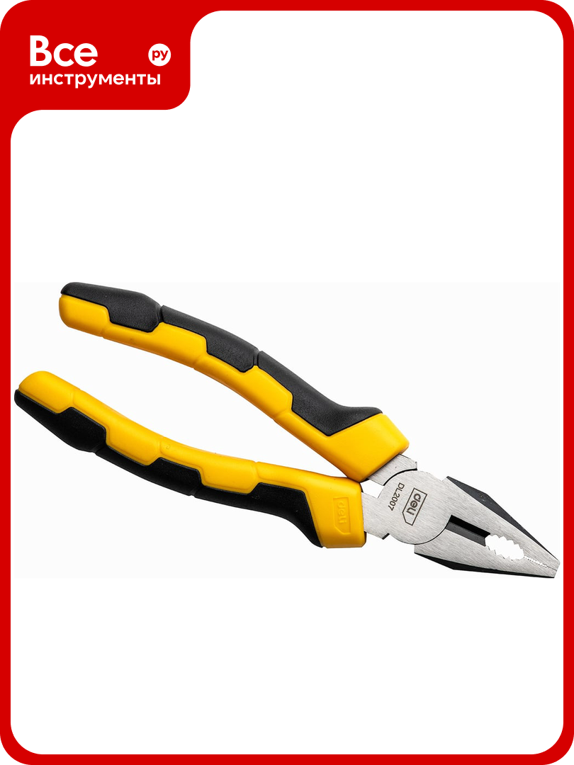 Комбинированные плоскогубцы DELI DL2007 98445 двухкомпонентные рукоятки, губки из CrV, цвет черный‑желтый