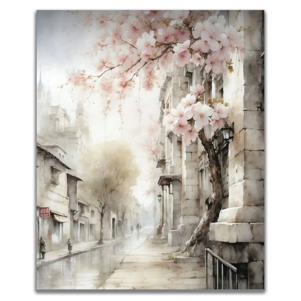 Алмазная живопись "Маленький город", полный набор 40x50cm round, FYQHQY881