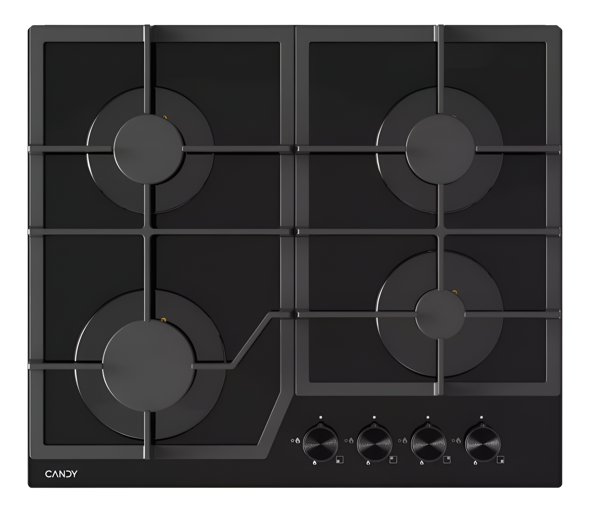 Варочная газовая панель Candy CHXG64CNB, на 4 конфорки, электроподжиг и газ-контроль, чугунные решетки. Черная.