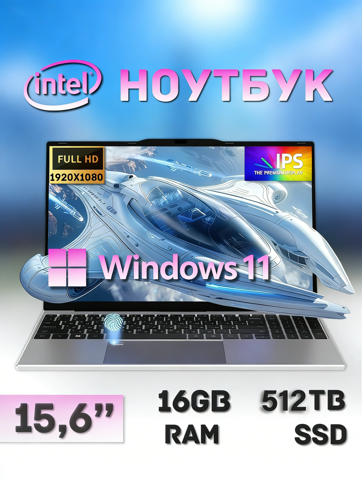 Ноутбук для работы и учебы, SSD, 512Gb, 16Gb RAM, экран 15.6", 1920х1080 IPS Intel Pentium Gold 6500Y Windows 11