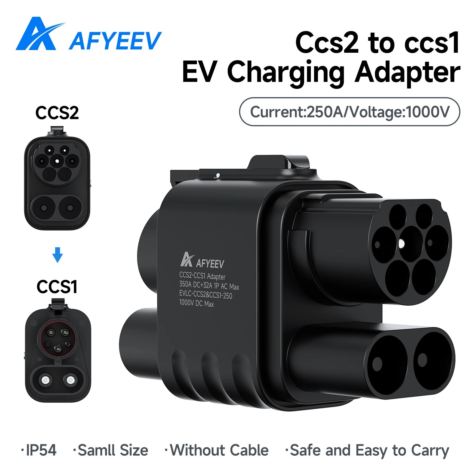 Адаптер AFYEEV CCS2 к CCS1 350A 350 кВт от CCS2 к CCS1 DC + AC Зарядное устройство для электромобилей Адаптер для быстрой зарядки постоянного тока 1000 В