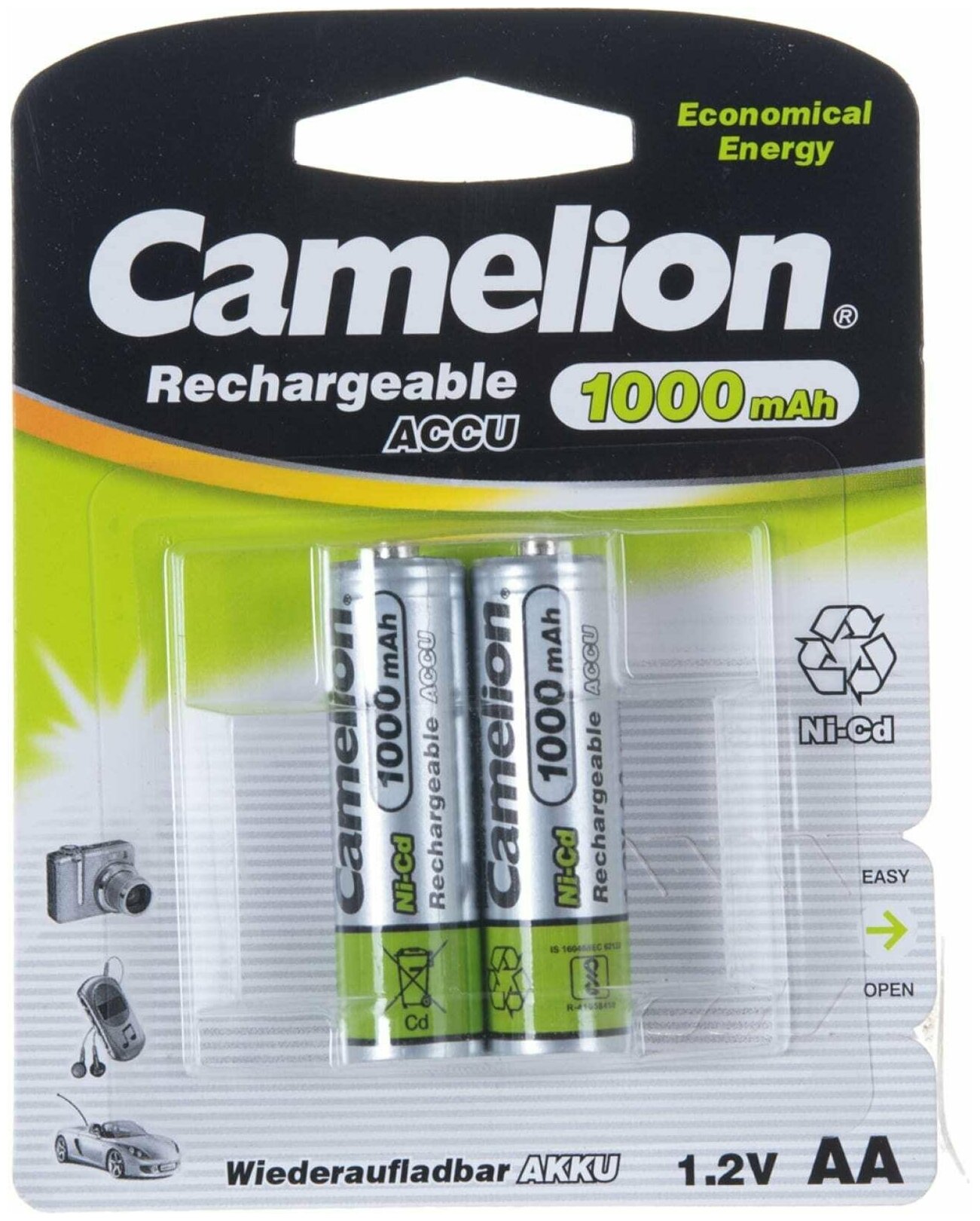 Camelion AA-1000mAh Ni-Cd BL-2 (nc-aa1000bp2, аккумулятор,1.2В) (2 шт. в уп-ке)