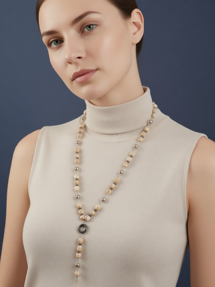 Бусы, гематит, перламутр