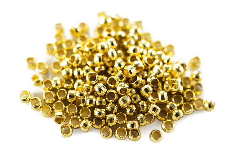 Кримпы (бусины зажимные) 2,0х1,2мм, отверстие 1,2мм, цвет золото, латунь, 35-002, 5г (около 400шт)