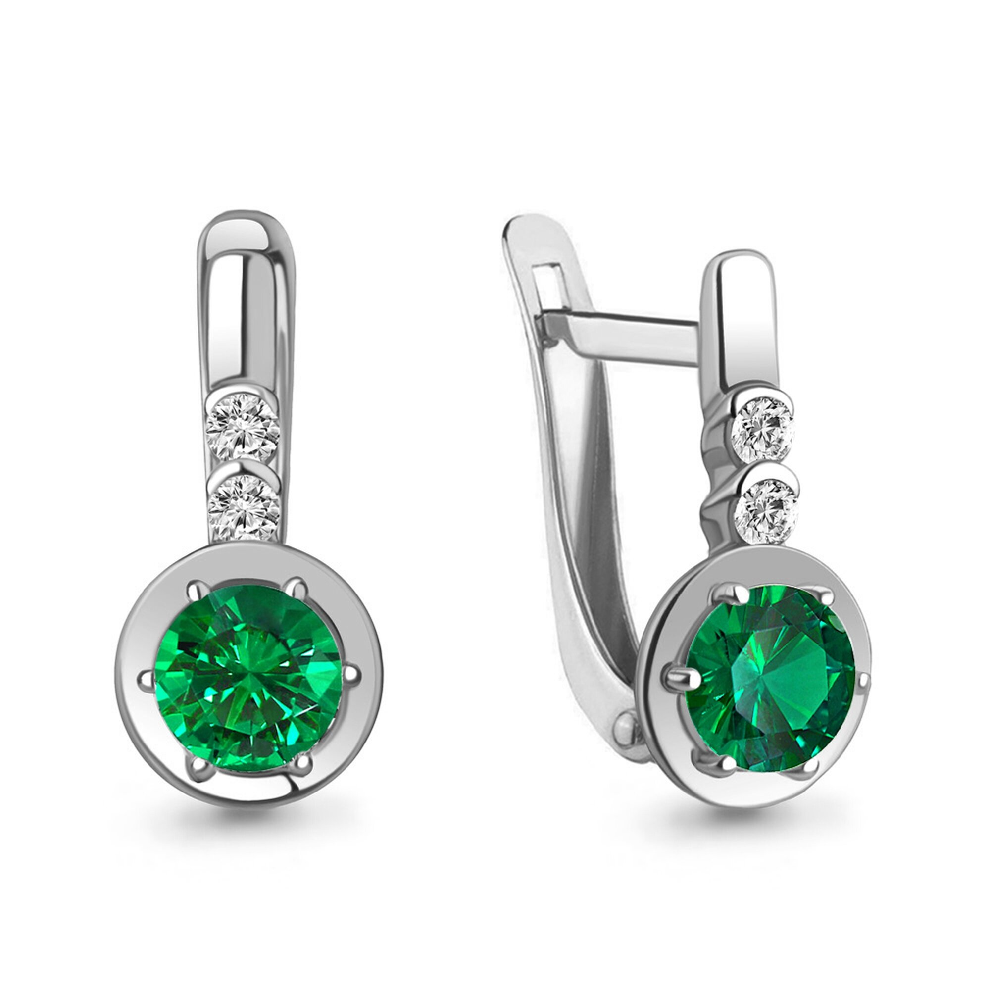 Серьги, серебро, 925 проба, родирование, фианит, изумруд синтетический