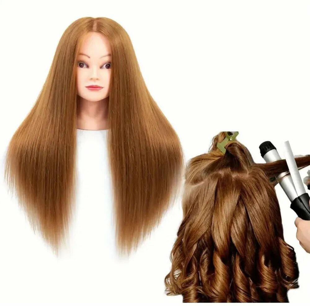 Учебная голова манекен / Инструмент кукла для парикмахера с натуральными волосами + штатив