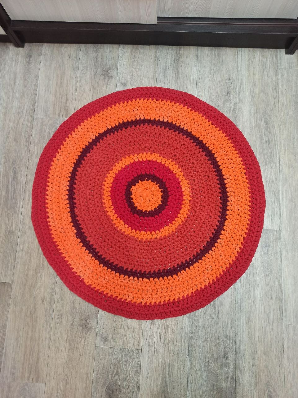 Эко коврик. Круглый вязаный хлопковый ковер, ручной работы для гостиной, спальни, детской, прихожей, ванной и бани.