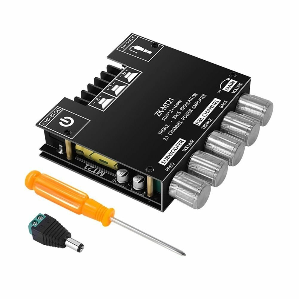 Цифровой усилитель 2.1 Bluetooth 50 Вт x2 + 100 Вт, регулировка НЧ/ВЧ, защита от перегрузки