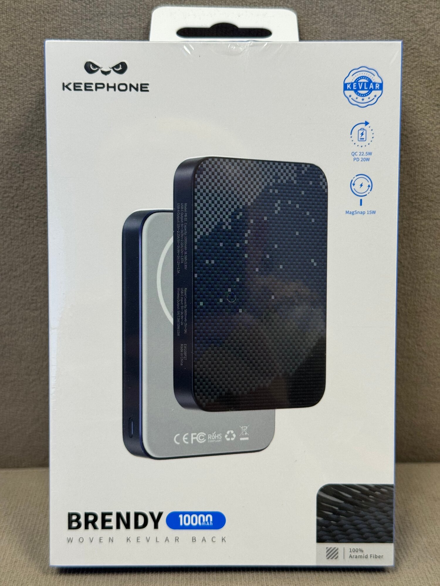 Внешний аккумулятор Keephone kevlar Brendy MagSafe Power Bank 10000 mAh для iPhone, Starry Blue, Mountain, синий