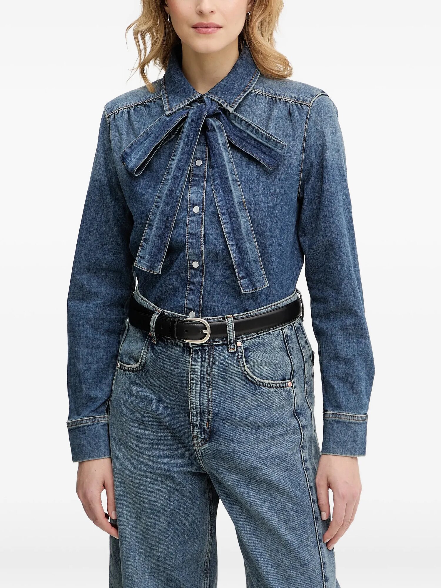 Рубашка Oui Bow-detail denim shirt