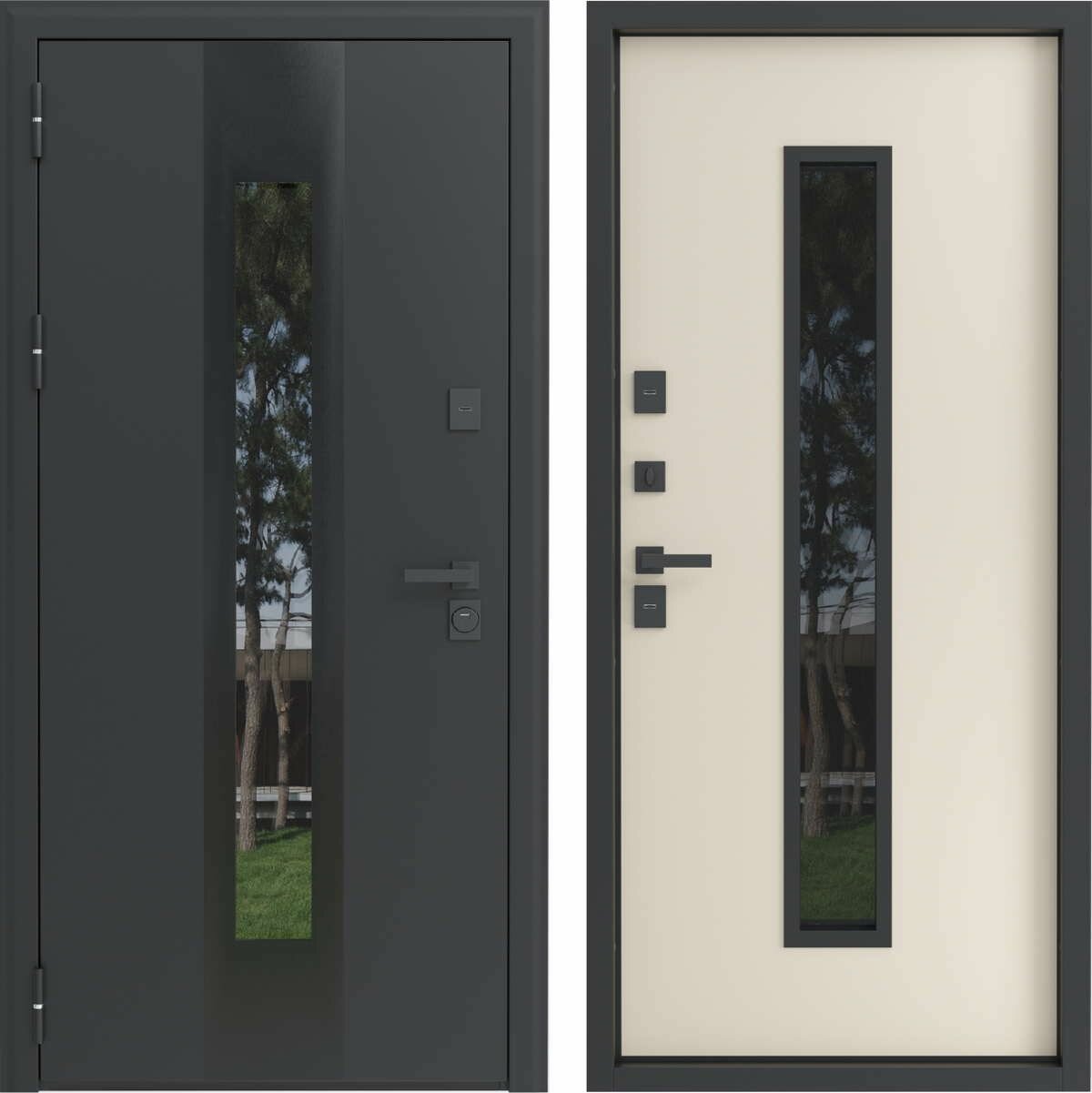 Входная дверь металлическая BERSERKER TERMAX Lumi Compact Black Муар Черный с блестками/Беж Нубук 860x2050 Правое