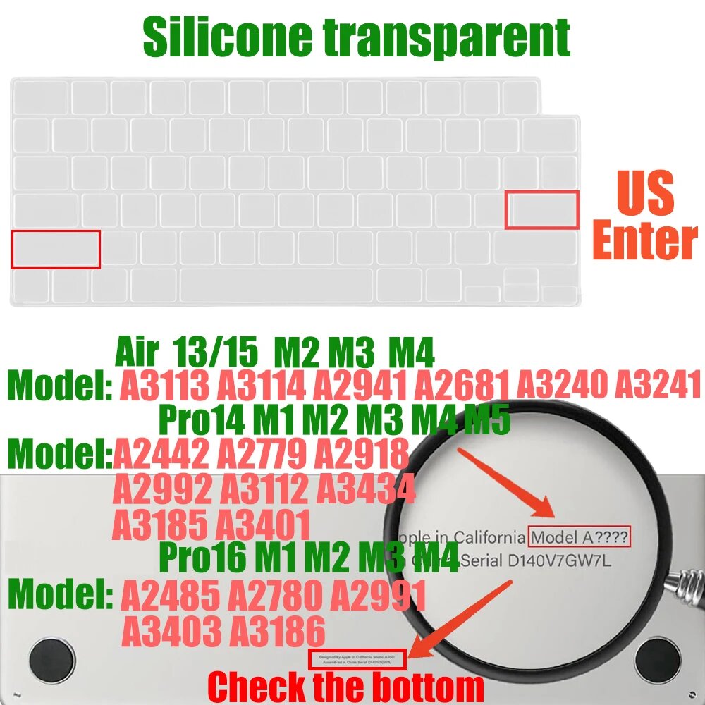 Силиконовый чехол для Macbook Air 13/15 M4, A2681, US, Clear