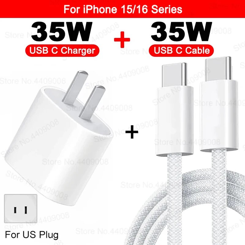 Зарядное устройство для iPhone 35 Вт, быстрое зарядное устройство USB Type C для iPhone 16, 15, 14, 13, 12, 11 Pro Max 7, 8 Plus, аксессуары для кабеля быстрой зарядки PD