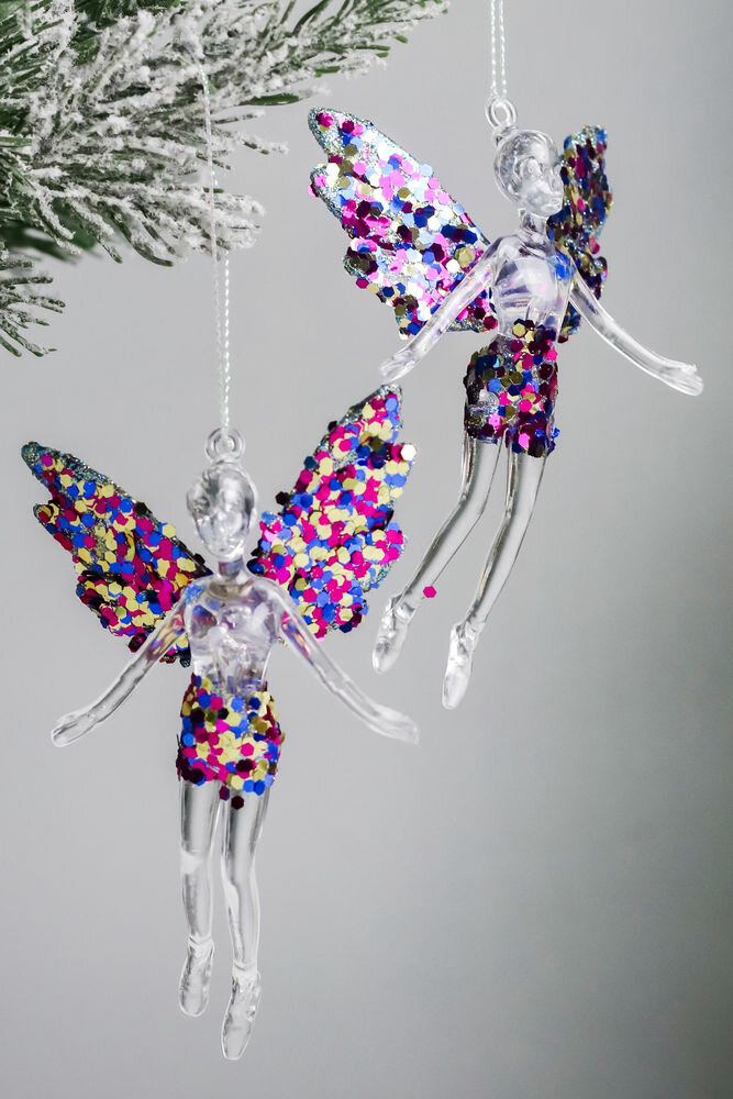 Набор ёлочных украшений-подвесок хрустальные феечки, акрил, разноцветные, 12 см, 2 шт, Koopman International CAA222350