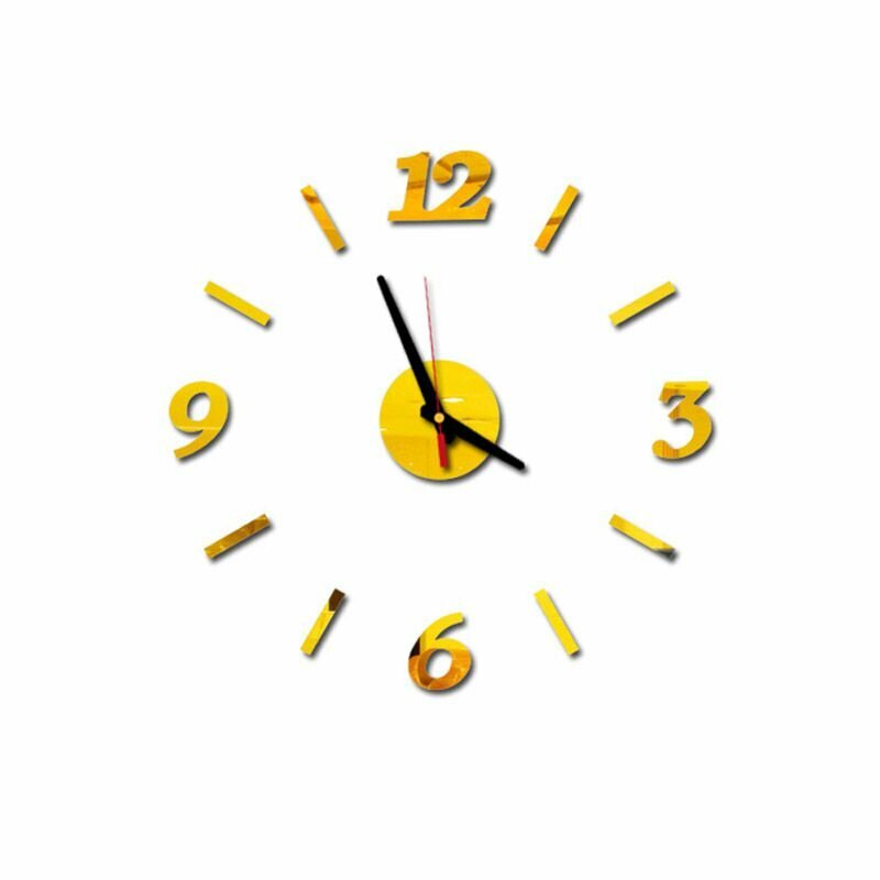 Наклейка premium quality diy analog 3d mirror surface large number wall clock для декора дома и офиса, золото
