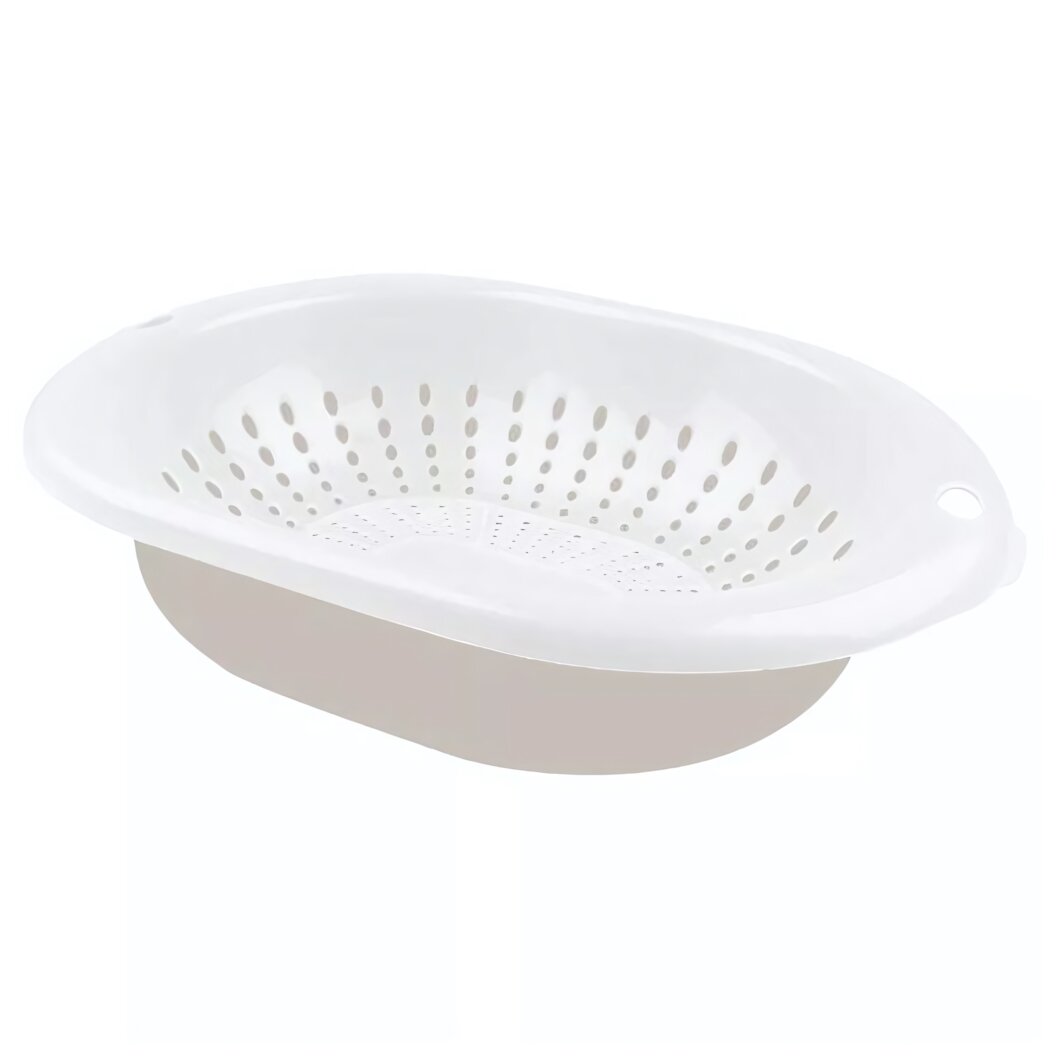 Дуршлаг с миской 3,0 л, пластиковый, светло-бежевый, для мытья овощей и ягод