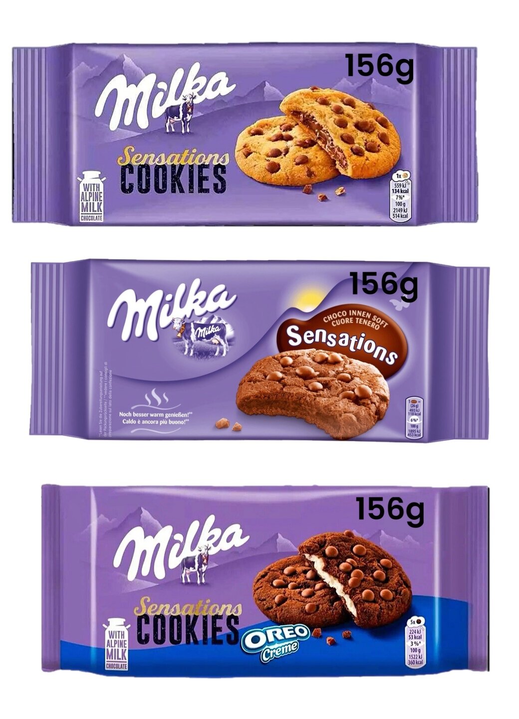 Печенье Milka Sensations Cookies mix ассорти с кремовой начинкой, 156г х 3 шт