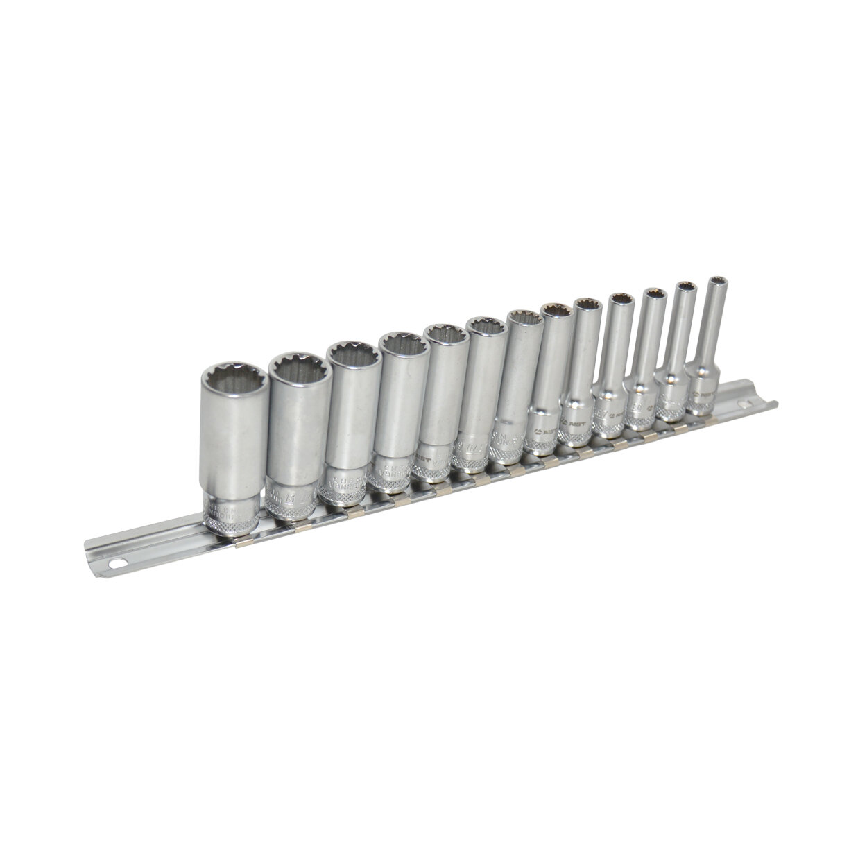 Набор торцевых головок удлиненных 4-14мм Multiprof 1/4" дюйма на планке AIST 202413 13 предметов многогранных Super Tech/Multilock под маленькую трещотку