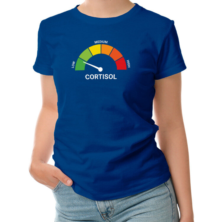 Женская футболка «low cortisol низкий кортизол стресс психолог» (темно-синий, 2XL)