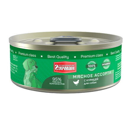 Четвероногий гурман 6 шт по 100 г влажный корм для собак мясное ассорти с курицей