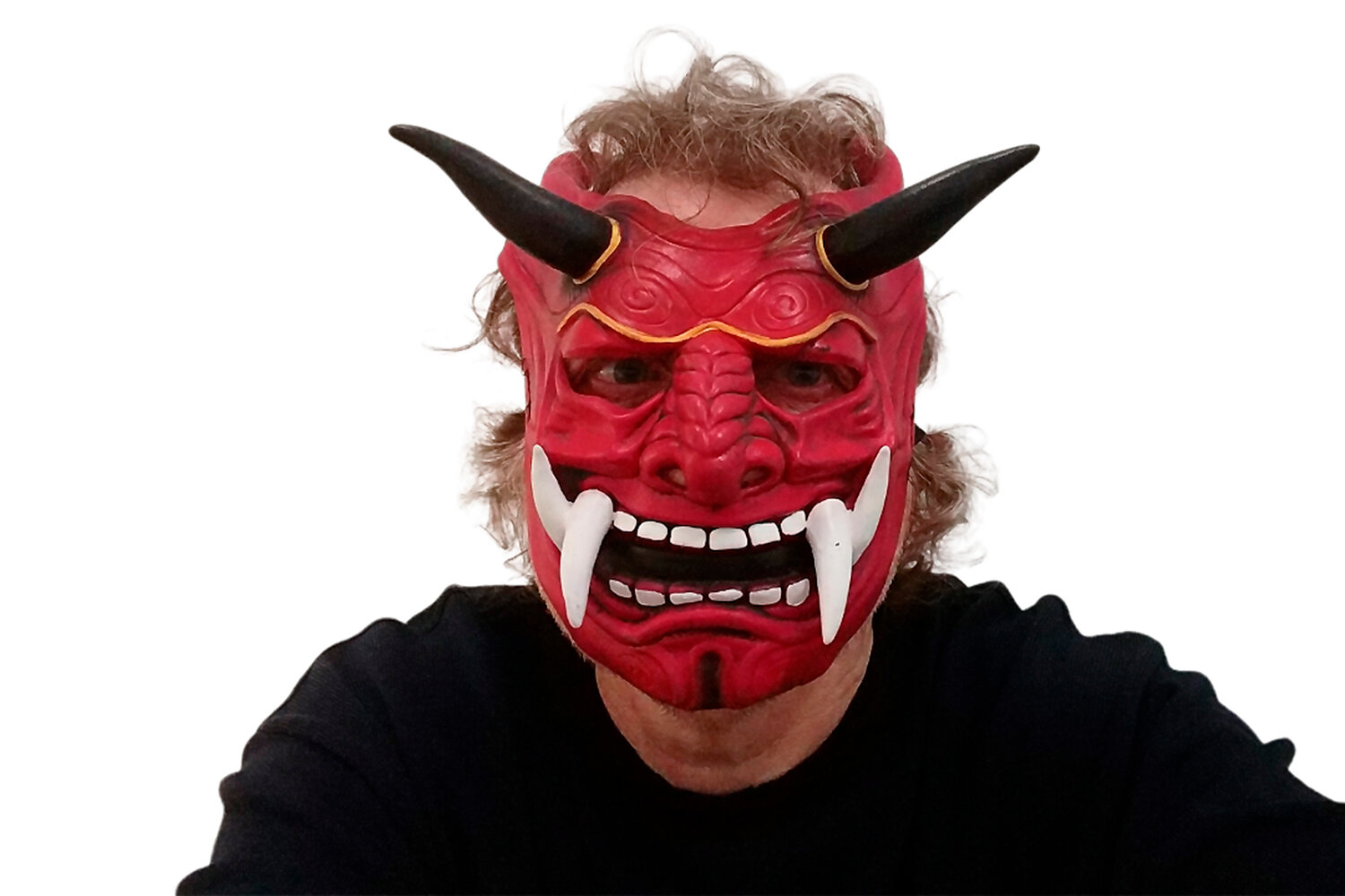 Маска Самурая Демон с клыками красный, черный латекс, размер взрослый