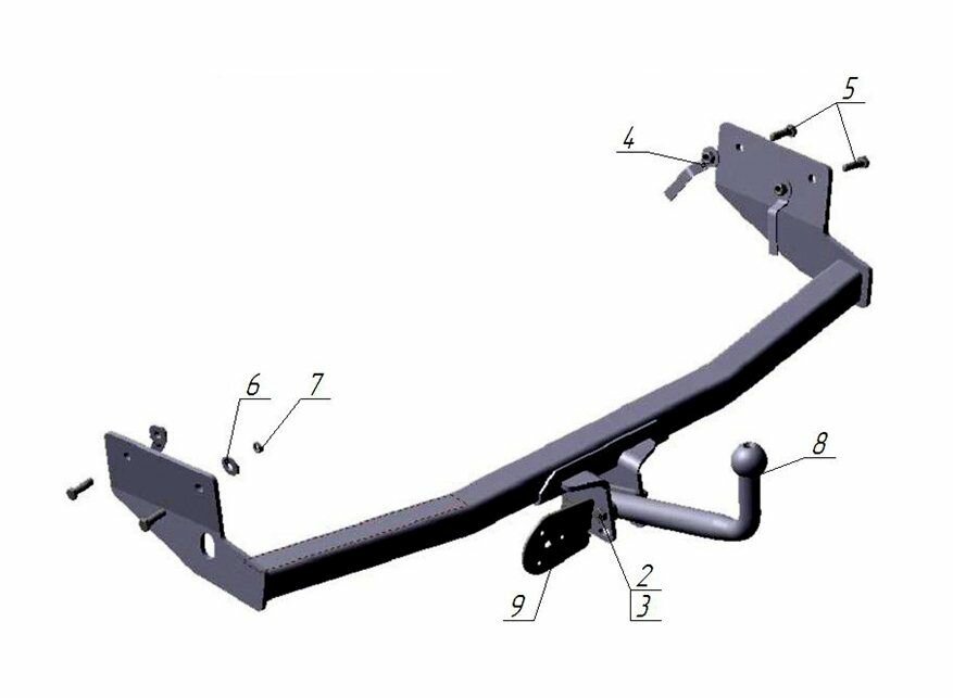 Фаркоп на Ford Focus I универсал 1998-2004 без подрезки бампера. Тип шара: A. Нагрузки: 1250/75 кг, FD 14