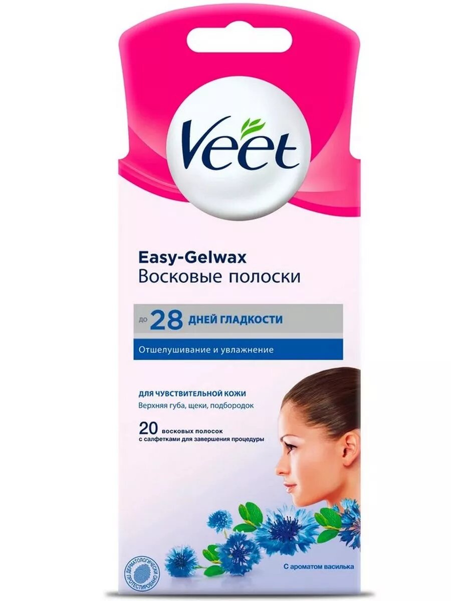 Восковые полоски Veet для лица c технологией Easy Gel-wax