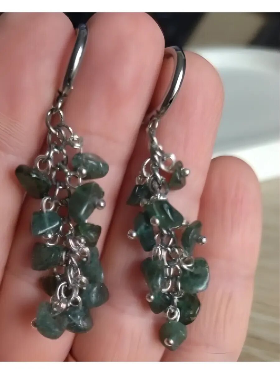Серьги, нефрит, металл