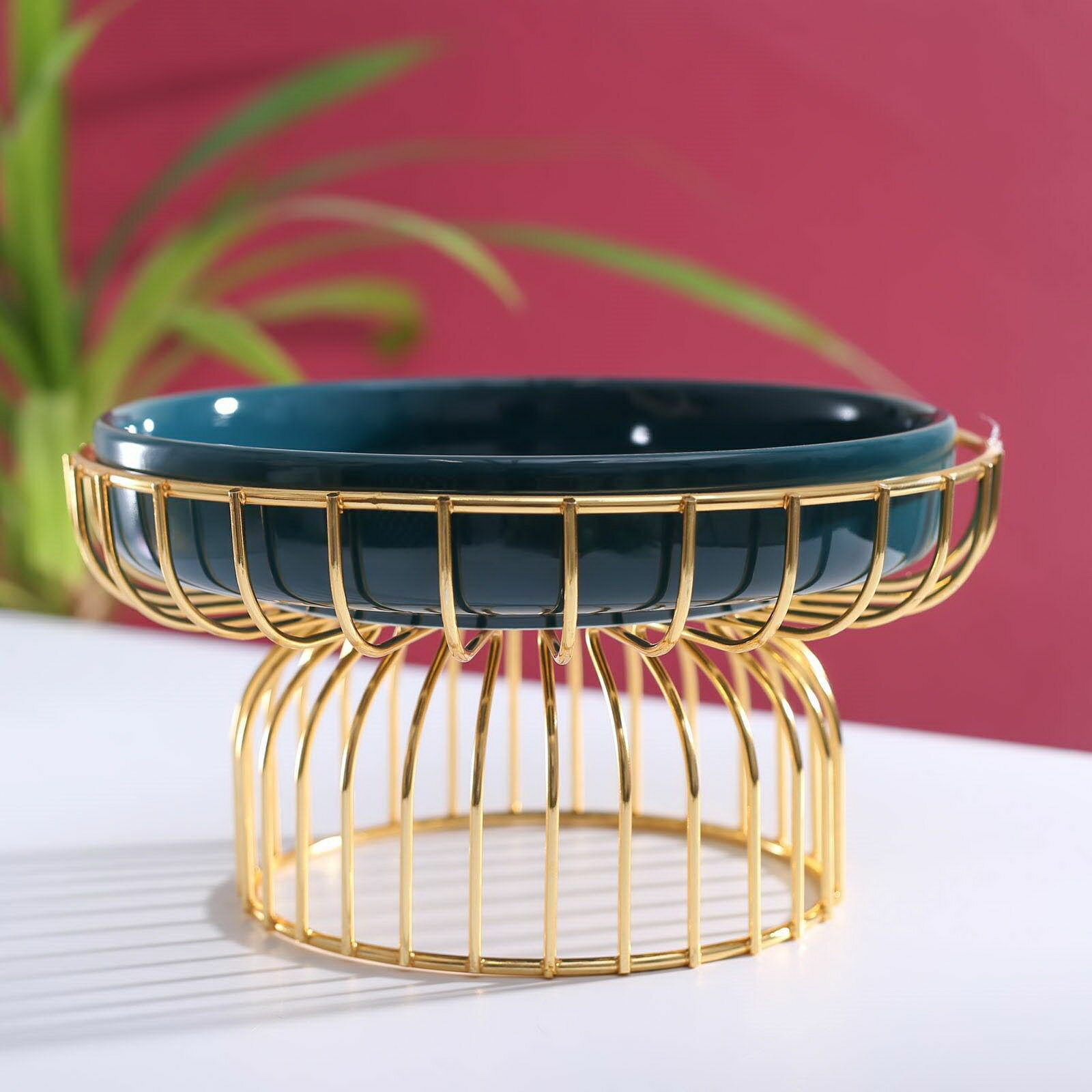 Подставка для десертов на металлической подставке "Изумруд", 23x12 см, керамика, зелёная