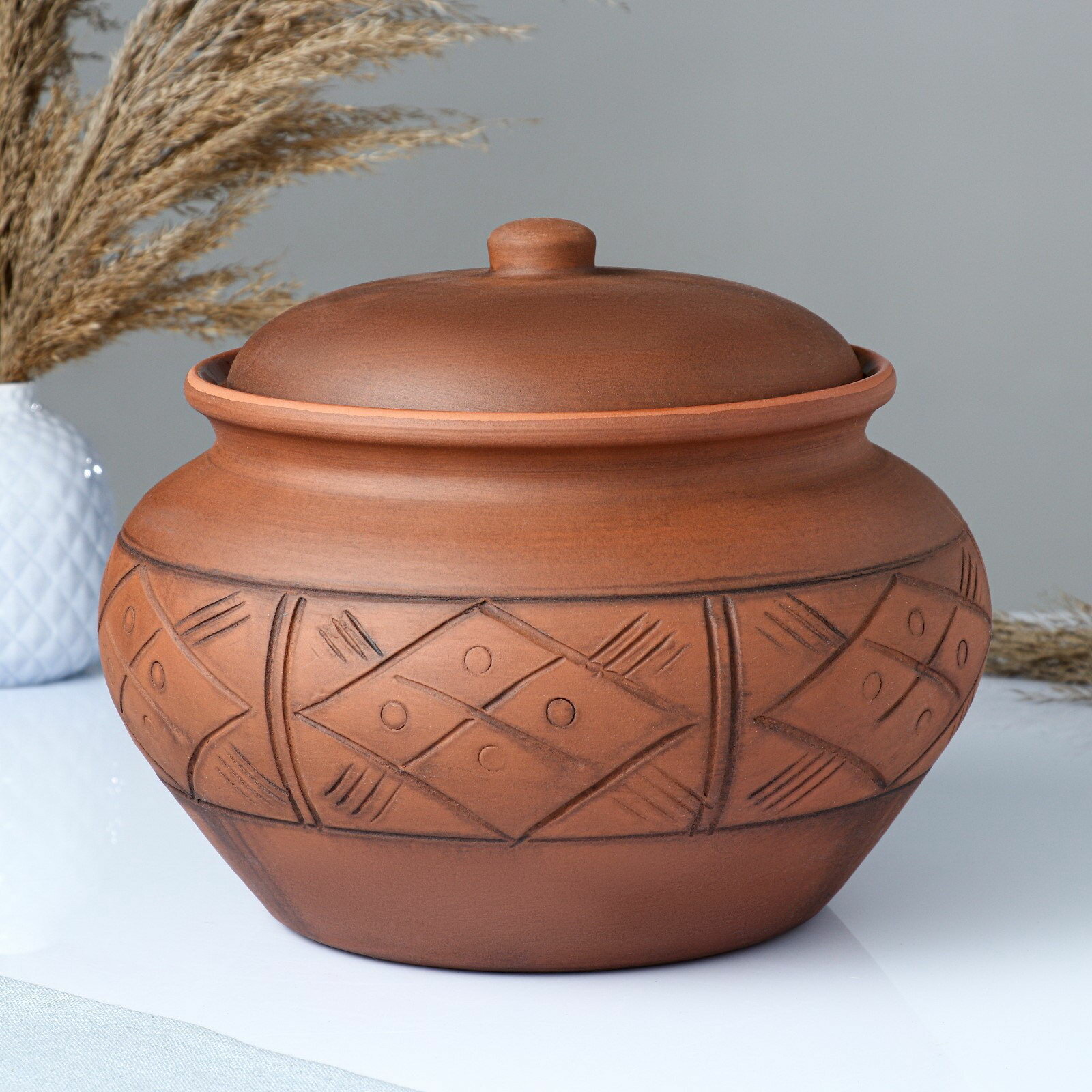 Жаровня "Молочение", 5 л, керамика, коричневая, цвет: коричневый