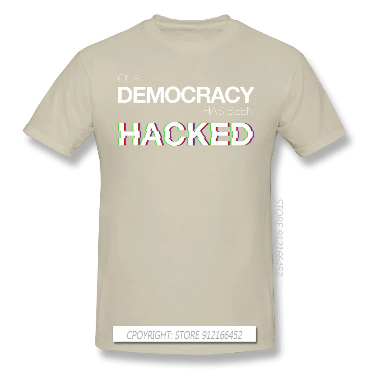 Футболка хаки с принтом "Our Democracy Has Been Hacked", L