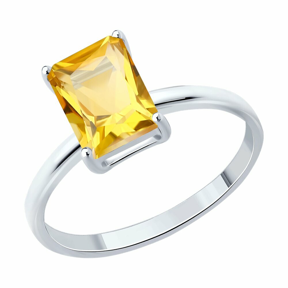 Кольцо, серебро, 925 проба, родирование, цитрин