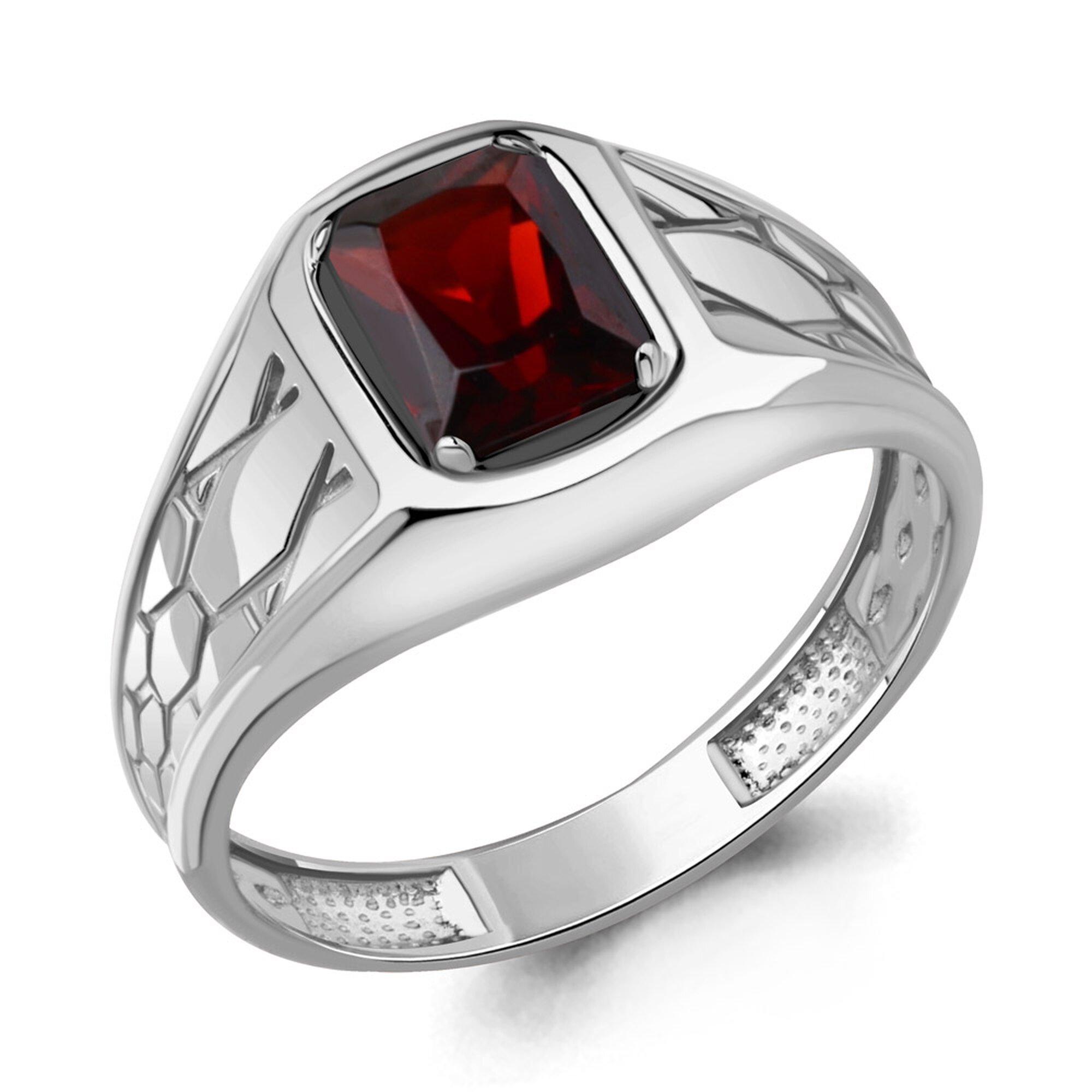 Кольцо, серебро, 925 проба, родирование, гранат